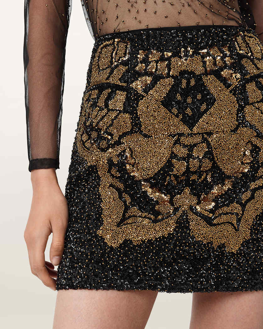 Jamilia Embellished Mini Skirt BLACK/GOLD | ALLSAINTS Canada